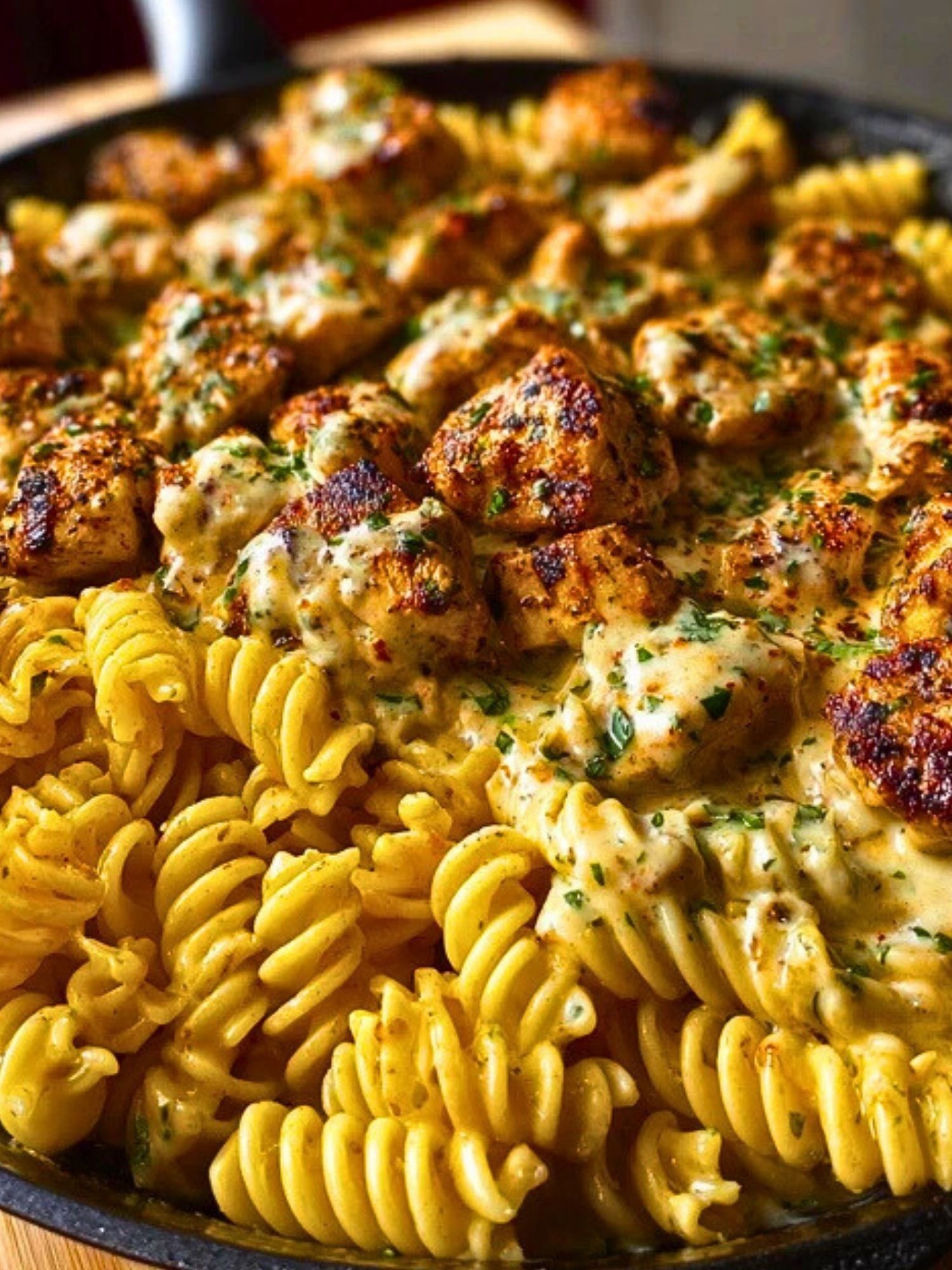 Cajun Chicken Rotini in Creamy Mozzarella Velveeta Sauce