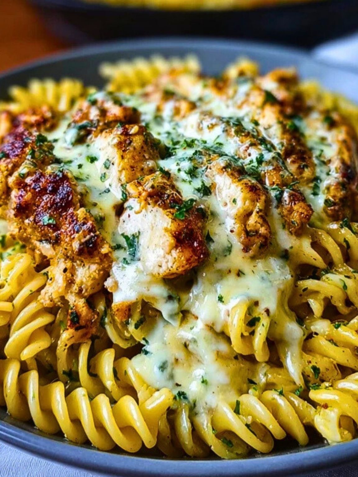 Creamy Cajun Chicken Rotini with Garlic Mozzarella Sauce