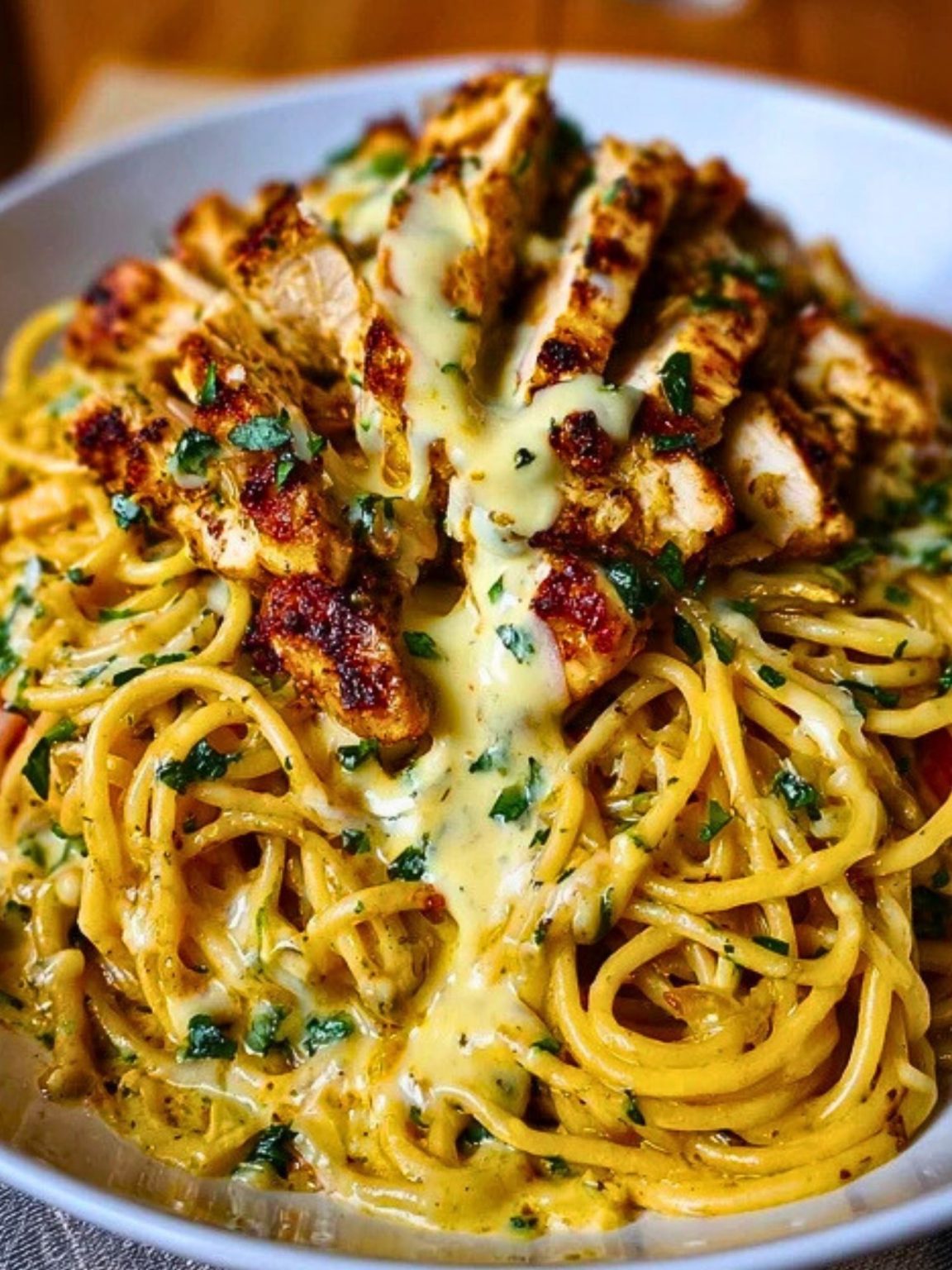 Creamy Cajun Chicken Spaghetti with Garlic Mozzarella Sauce