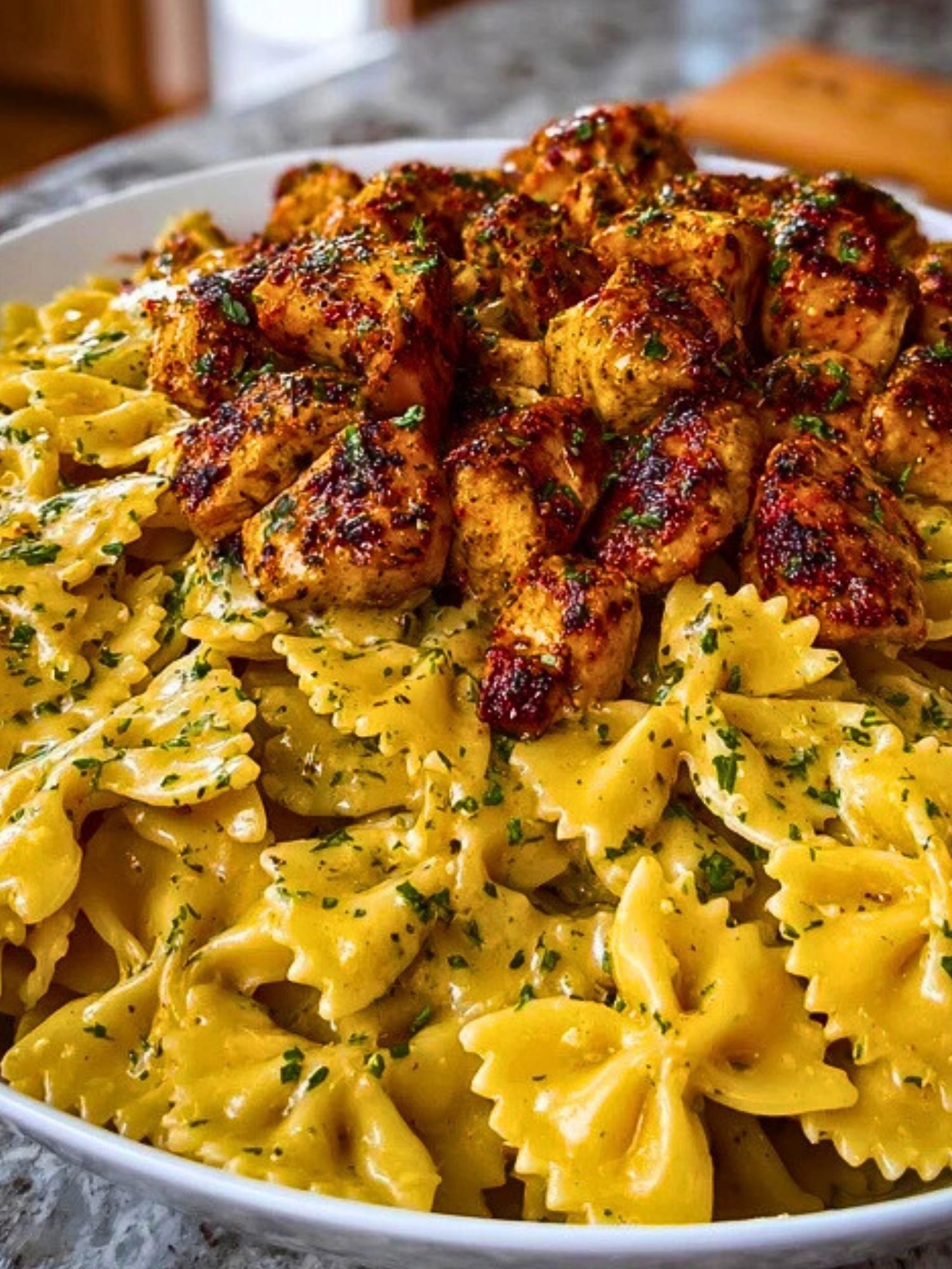 Easy Creamy Velveeta Chicken Bowtie Pasta with Garlic Mozzarella Sauce